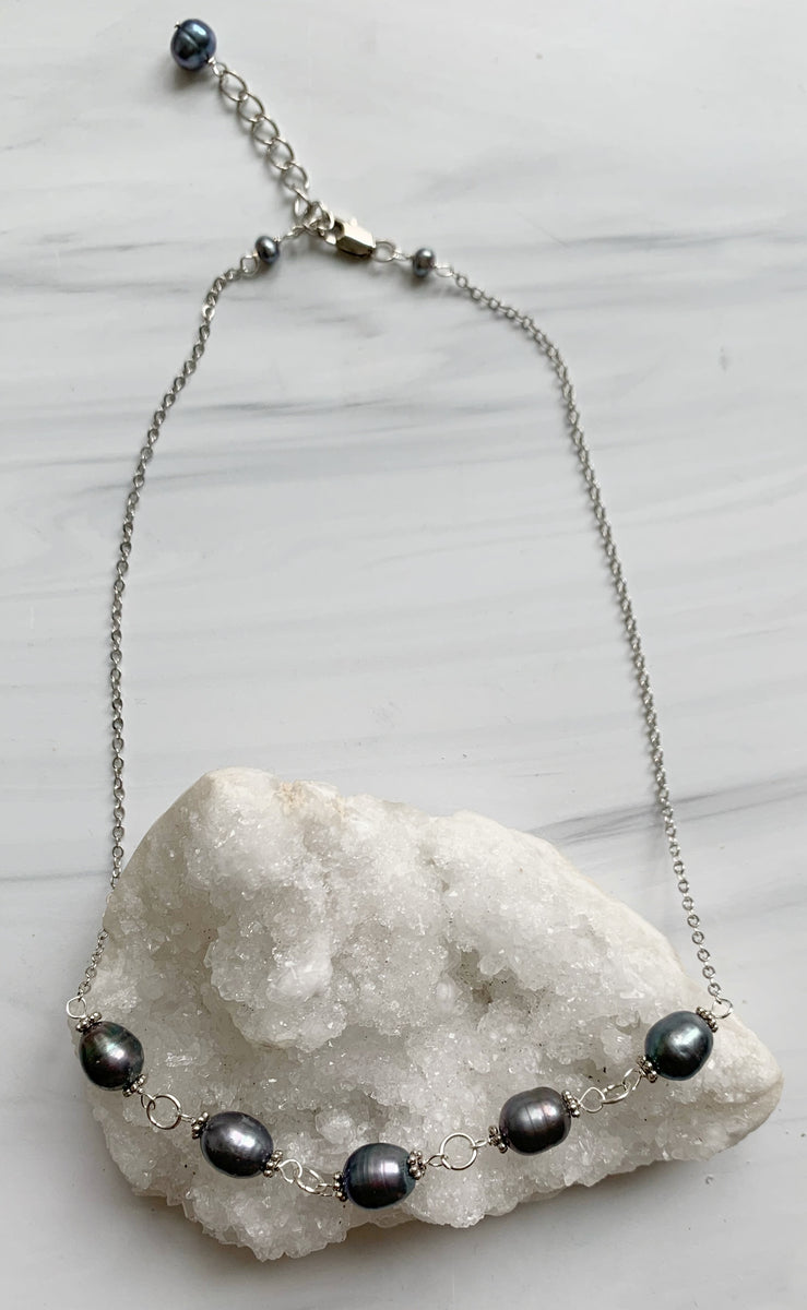 Oval Gray Pearl & Silver Chain Necklace – O'Day Cache